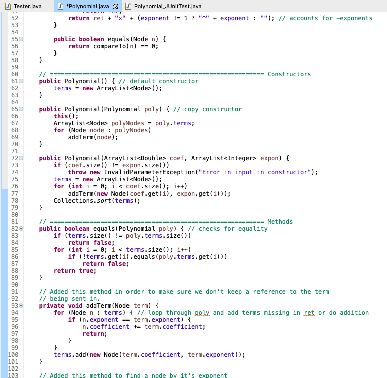 ол в Neo o oo you w N Tester.java X D Polynomial.java | Chegg.com