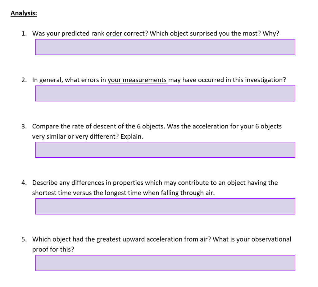 Falling Objects Observe falling objects and compare | Chegg.com