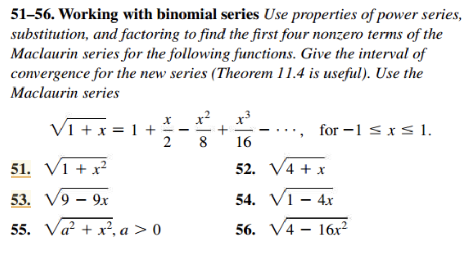 Solved 51-56. Working with binomial series Use properties of | Chegg.com