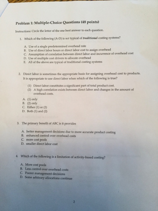 Solved Problem 1: Multiple-Choice Questions (48 points) | Chegg.com
