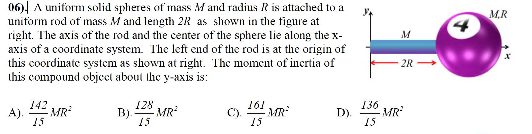 Solved MR 06). A uniform solid spheres of mass M and radius | Chegg.com
