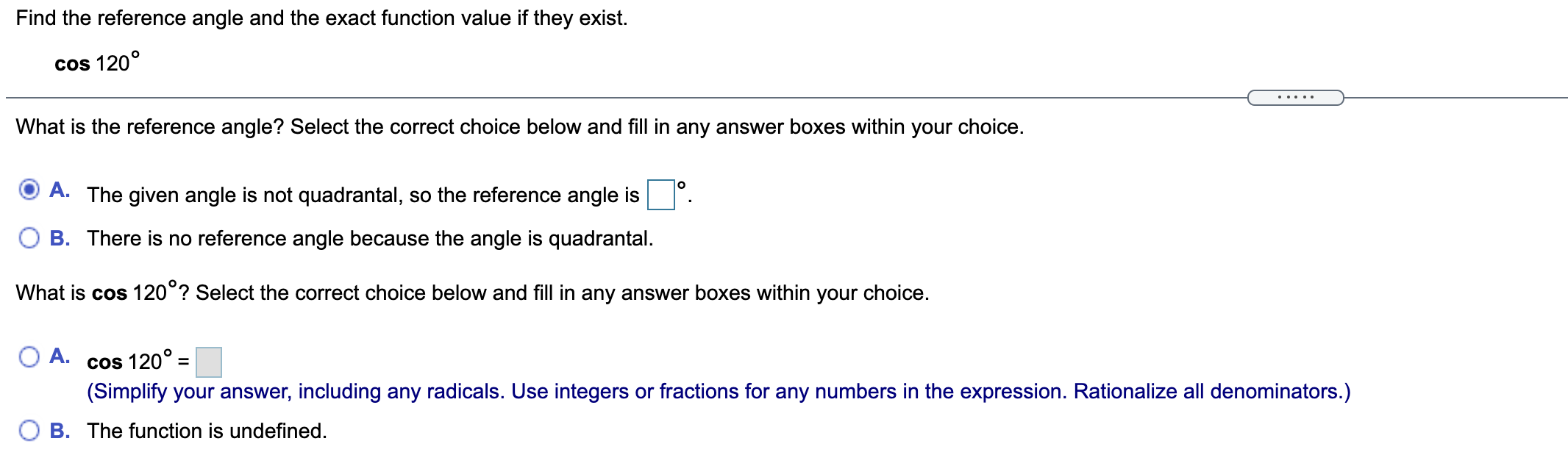 Solved Find the reference angle and the exact function value | Chegg.com