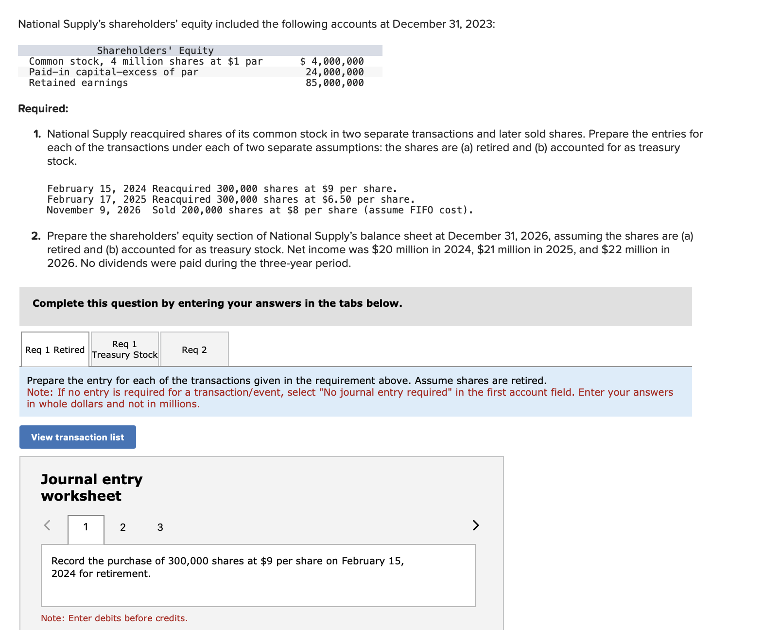 Solved National Supply's shareholders' equity included the | Chegg.com