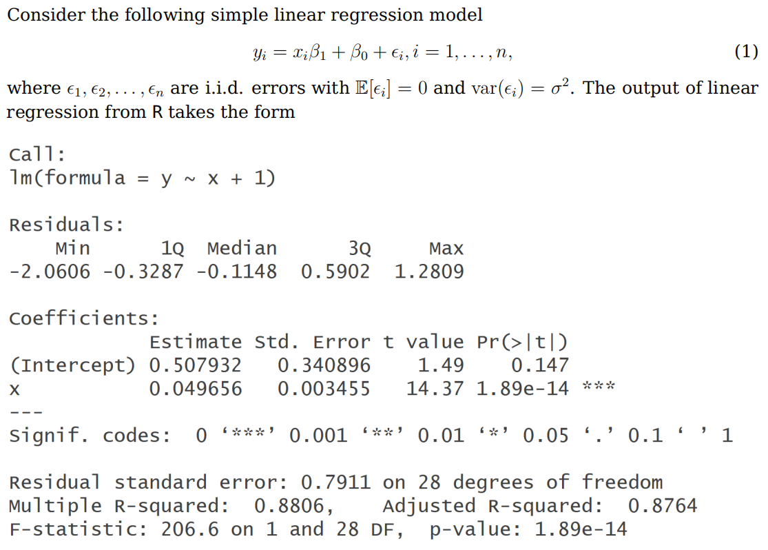Solved (1) Consider the following simple linear regression | Chegg.com