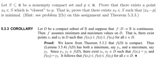 Solved Let S C R be a nonempty compact set and P E R. Prove | Chegg.com