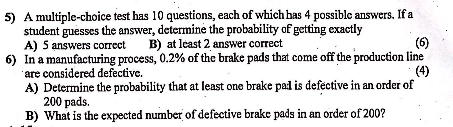 Solved a 5) A multiple-choice test has 10 questions, each of | Chegg.com