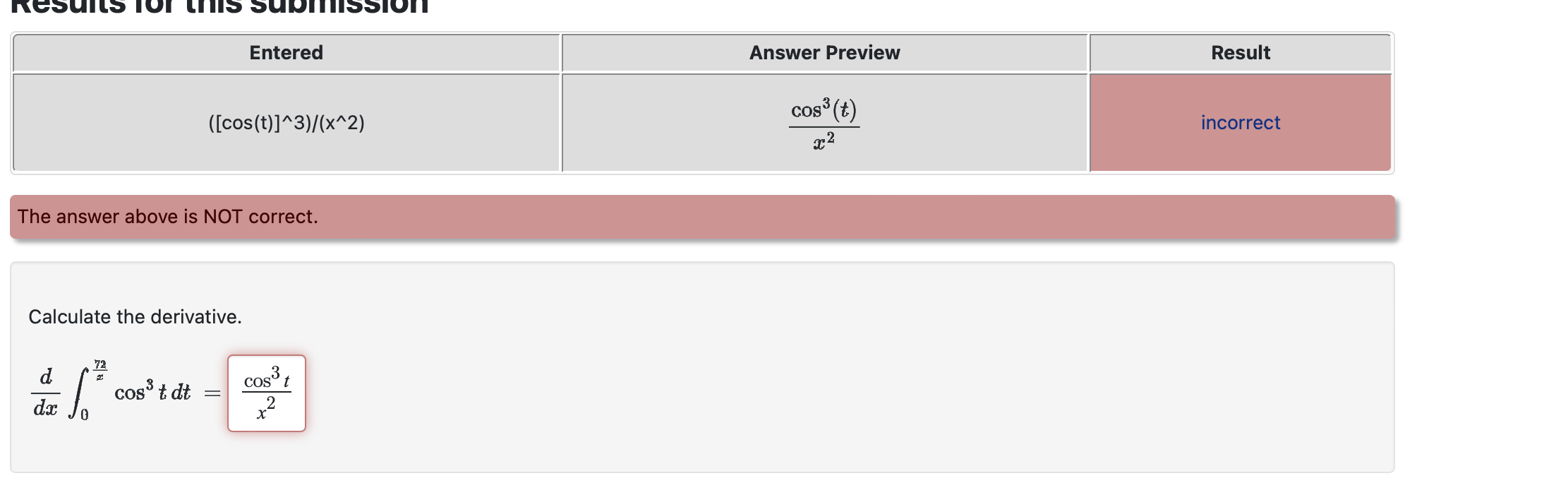 Solved The answer above is NOT correct. Calculate the | Chegg.com