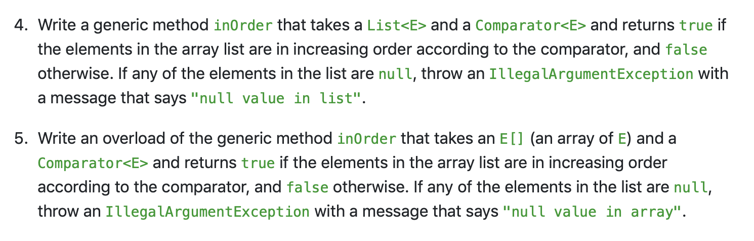 Solved Java: Write a generic method inOrder that takes a | Chegg.com