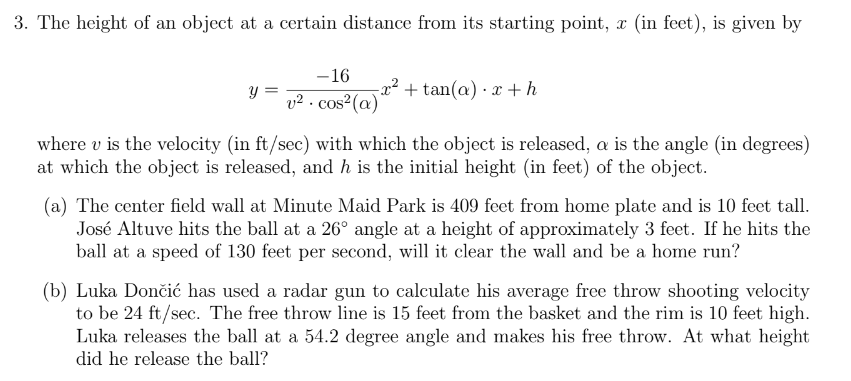 Solved The height of an object at a certain distance from | Chegg.com