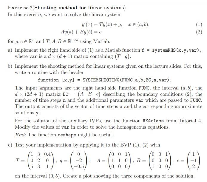 Exercise 7(Shooting method for linear systems) In | Chegg.com