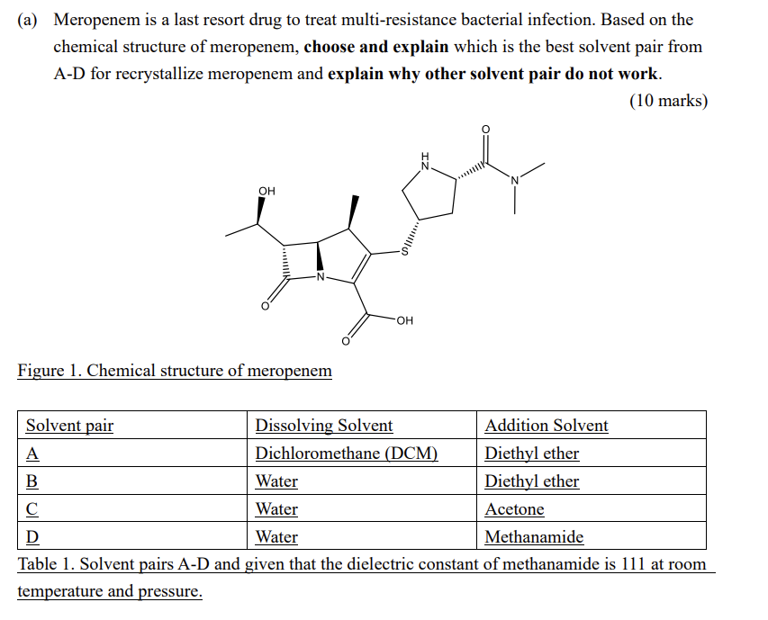 Solved (a) Meropenem is a last resort drug to treat | Chegg.com