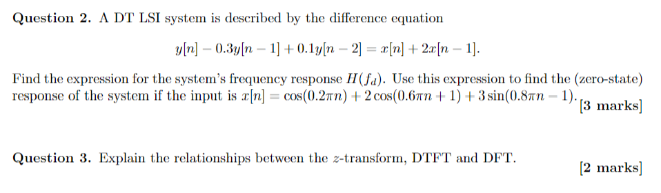 Question 2. A DT LSI system is described by the | Chegg.com