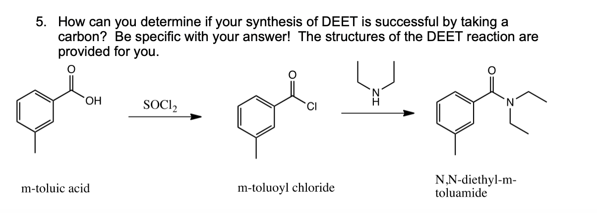 Solved 5. How can you determine if your synthesis of DEET is | Chegg.com