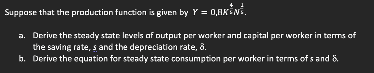 Solved Suppose that the production function is given by Y = | Chegg.com