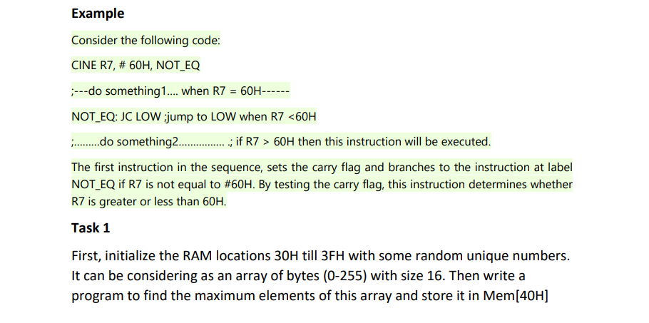 Solved Example Consider the following code: CINE R7, # 60H, | Chegg.com