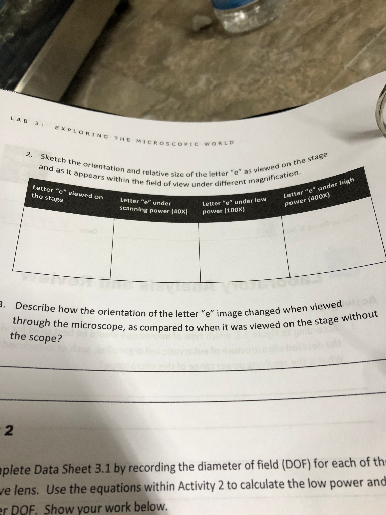 Solved LAB 3 : EXPLORING THE MICROSCOPIC WORLD 2. and as it | Chegg.com