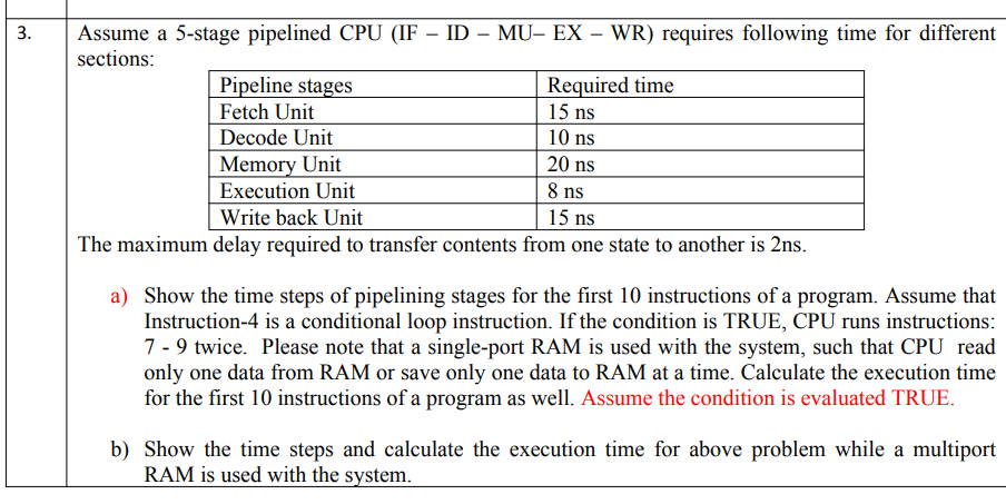 Solved 3. Assume a 5-stage pipelined CPU (IF – ID - MU- EX – | Chegg.com