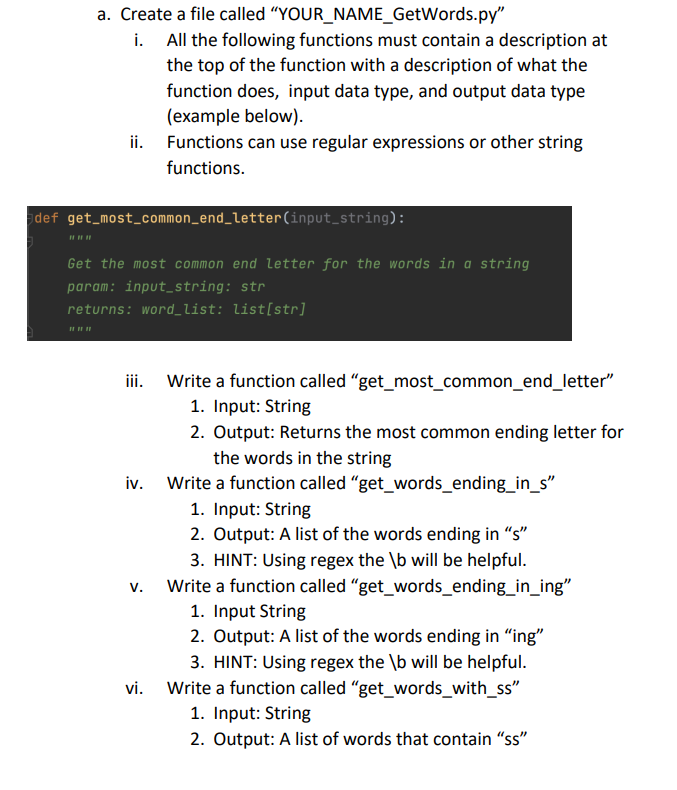 Solved a. Create a file called "YOUR_NAME_GetWords.py" i. | Chegg.com