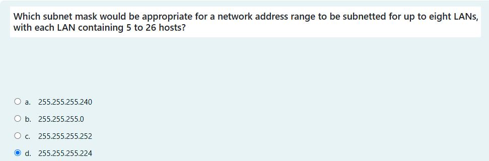 Solved Which subnet mask would be ﻿appropriate for a network | Chegg.com
