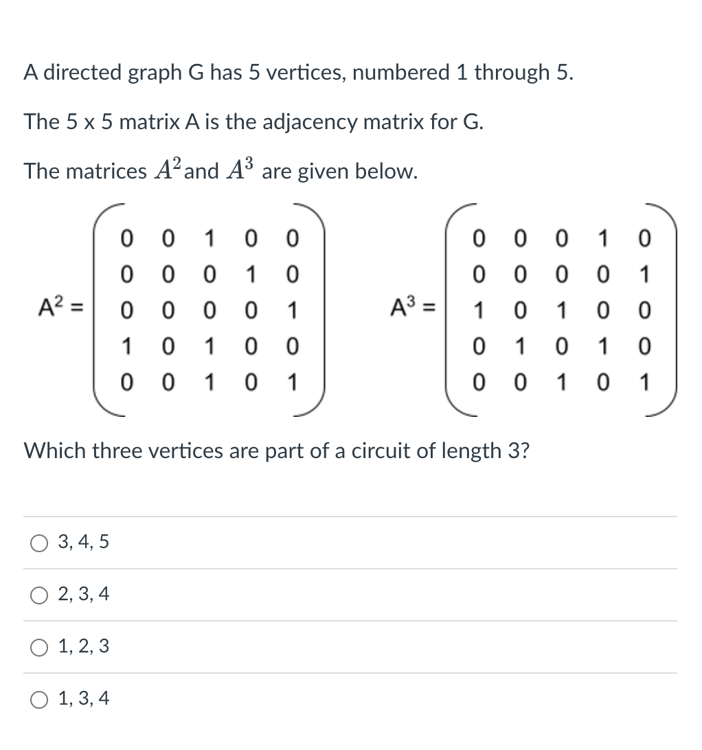 Solved A directed graph G has 5 vertices, numbered 1 through | Chegg.com