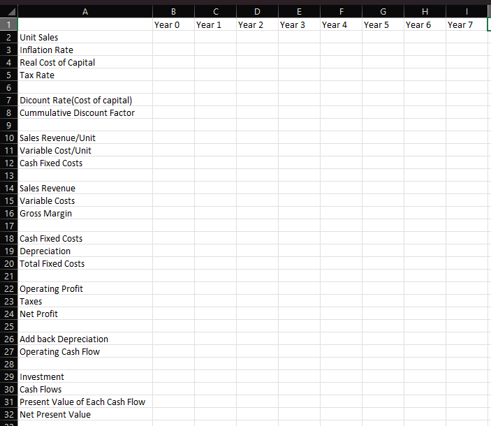 Solved Please help me fill out the following excel spread | Chegg.com