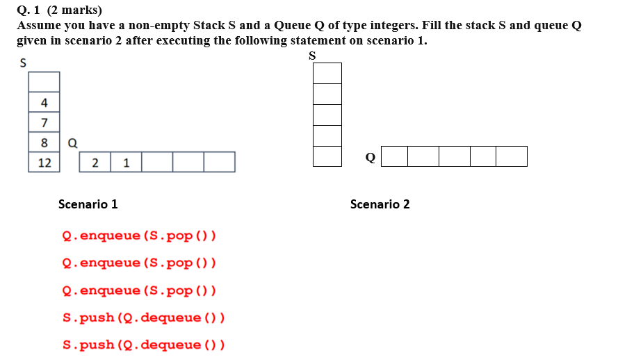 Solved Q.1 (2 marks) Assume you have a non-empty Stack S and | Chegg.com
