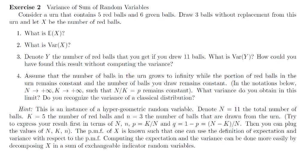 Exercise 2 Variance of Sum of Random Variables | Chegg.com