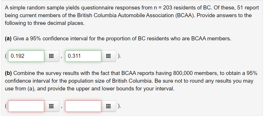 Solved A simple random sample yields questionnaire responses | Chegg.com