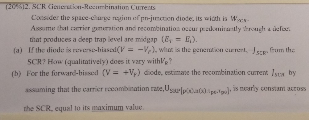 Solved 20 2 Scr Generation Recombination Currents
