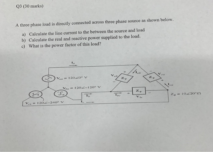 Solved Q3 (30 marks) A three phase load is directly | Chegg.com