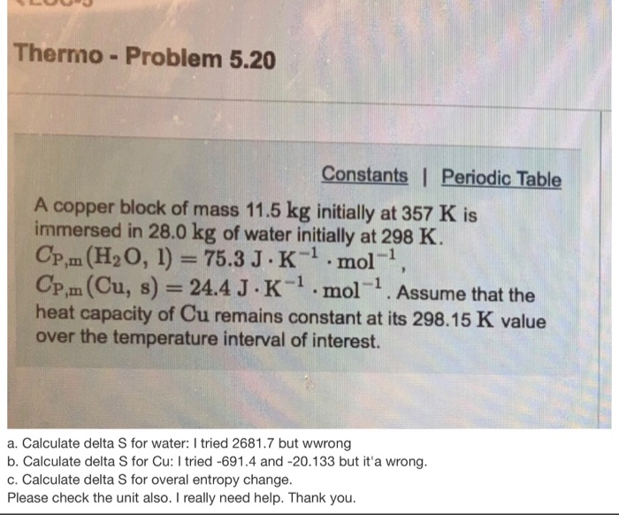 Solved Thermo Problem 5.20 Constants I Periodic Table A | Chegg.com