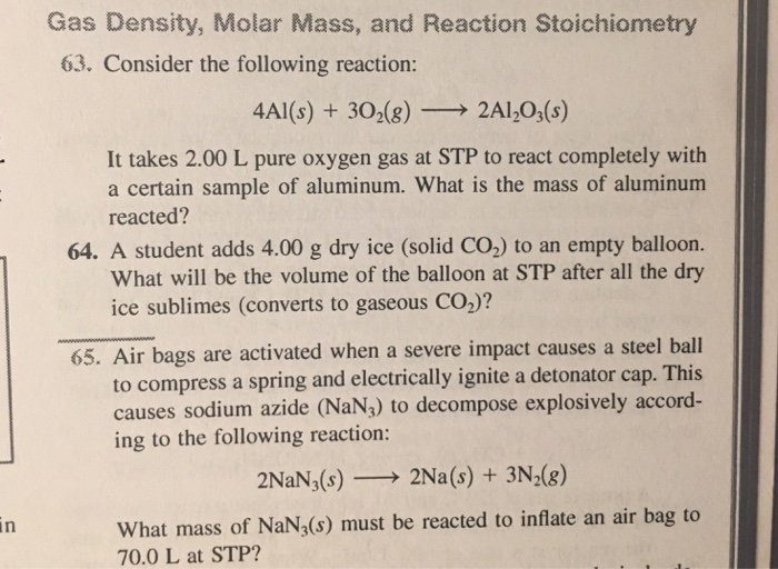 Solved Gas Density, Molar Mass, and Reaction Stoichiometry | Chegg.com