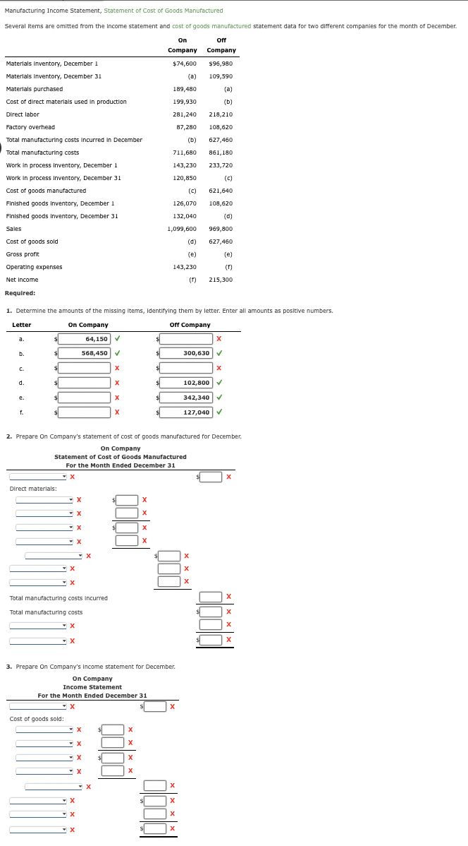 Solved Manufacturing Income Statement, Statement of Cost of | Chegg.com