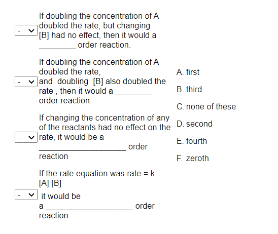 Solved If doubling the concentration of A doubled the rate, | Chegg.com