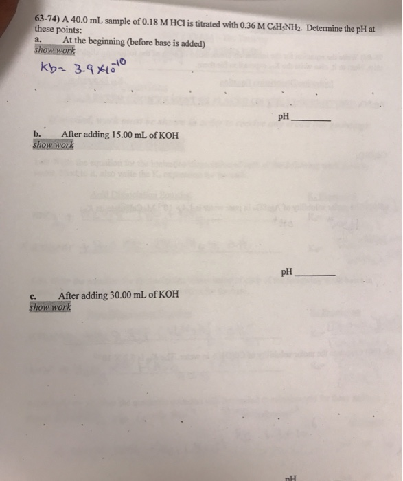 Solved 63-74) A 40.0 mL sample of 0.18 M HCl is titrated | Chegg.com