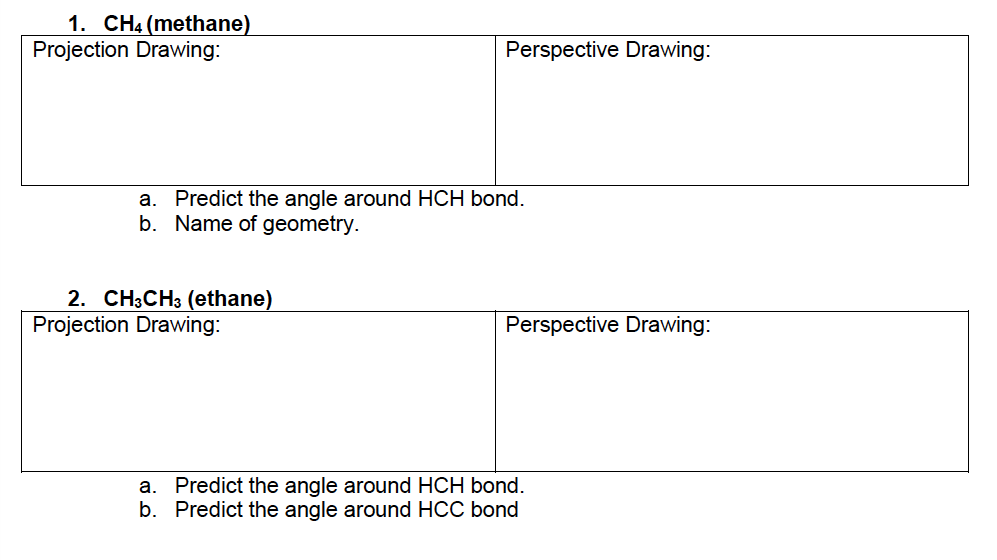 Solved 1. CH4 (methane) Projection Drawing: Perspective | Chegg.com