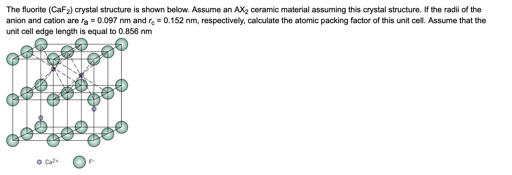 Solved The fluorite (CaF2) crystal structure is shown below. | Chegg.com