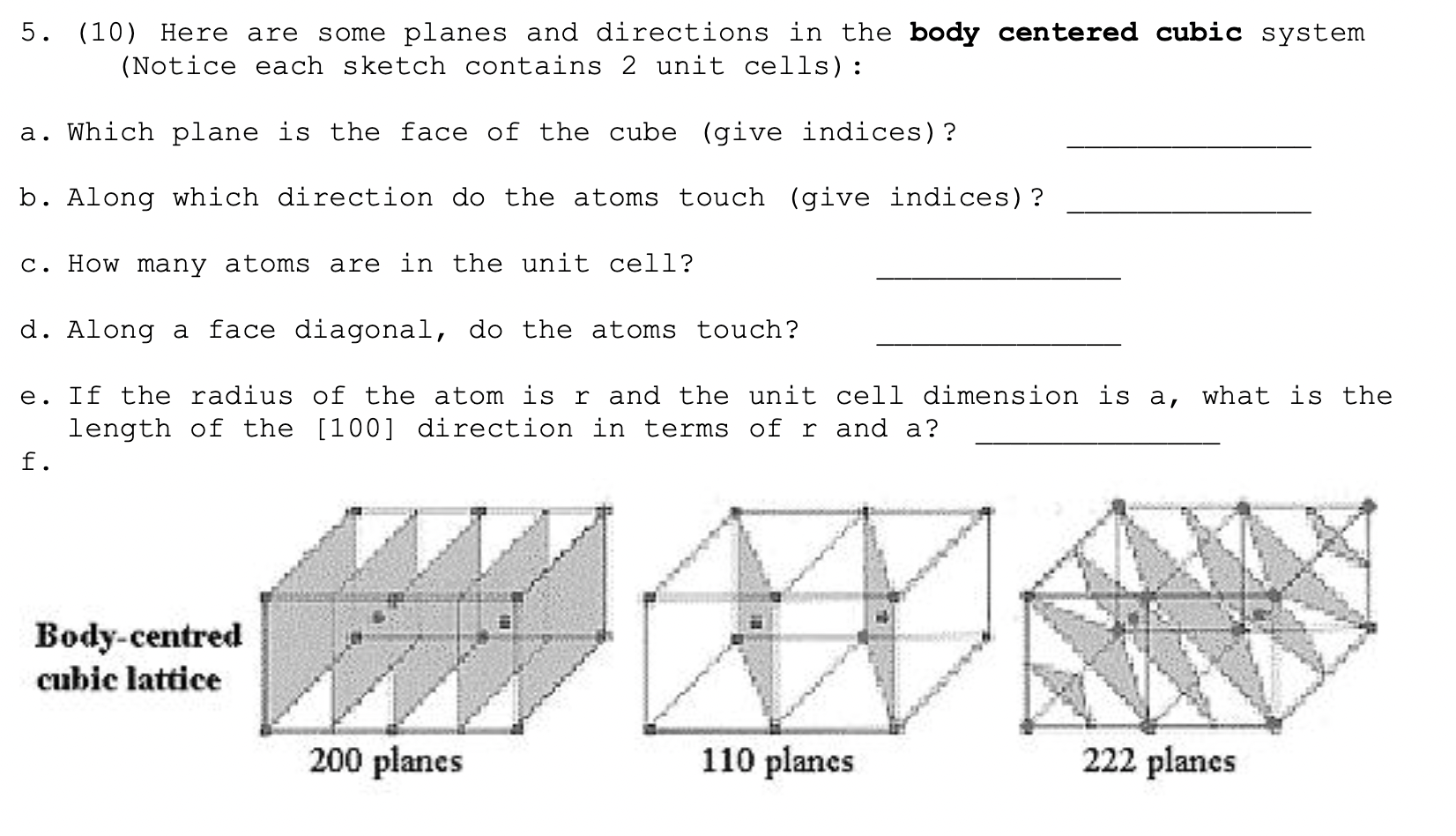 Solved 5. (10) Here are some planes and directions in the | Chegg.com