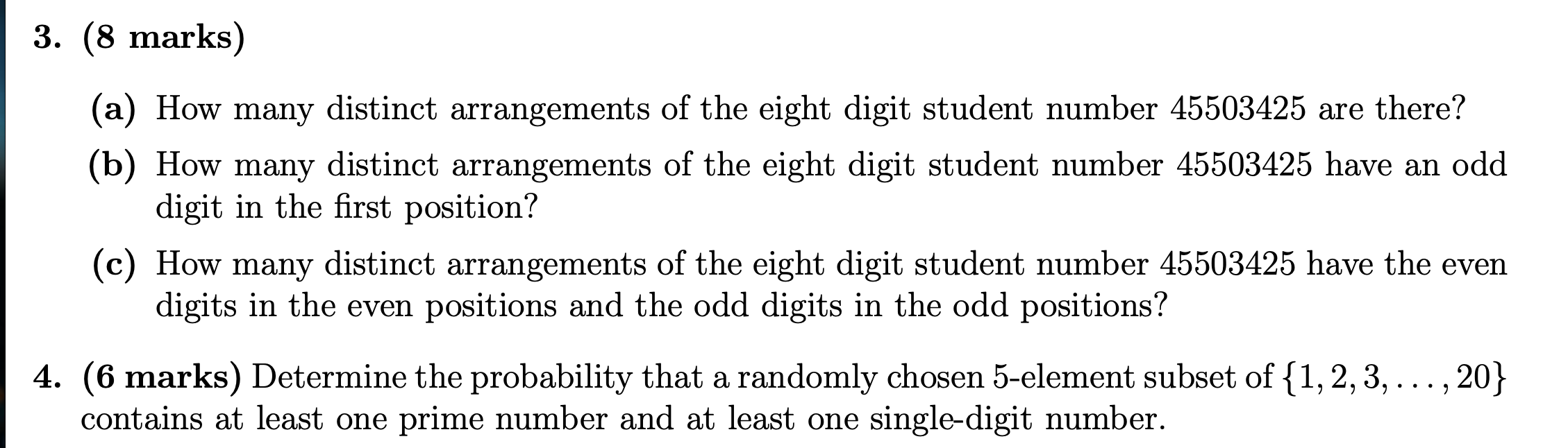 Solved 3. (8 marks) (a) How many distinct arrangements of | Chegg.com