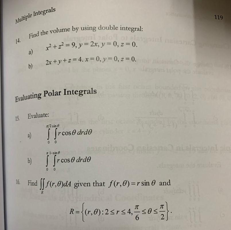Solved 14. Find the volume by using double integral: | Chegg.com