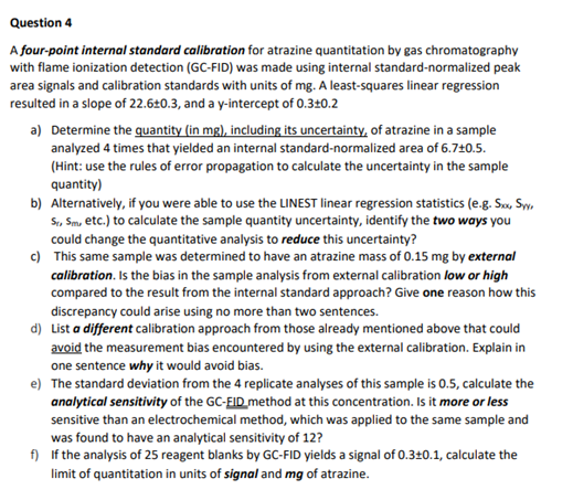 Solved Question 4 A four-point internal standard calibration | Chegg.com