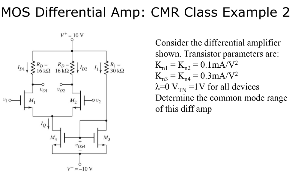 Solved MOS Differential Amp: CMR Class Example 2 V = 10 V | Chegg.com