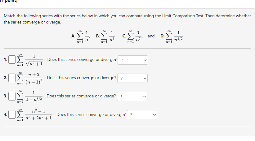 Solved Match the following series with the series below in | Chegg.com