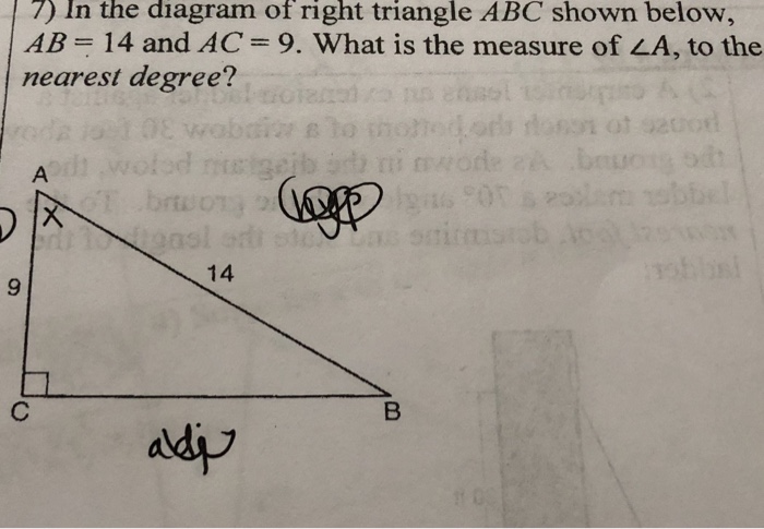Solved 7) In the diagram of right triangle ABC shown below, | Chegg.com