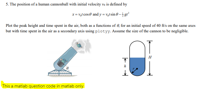 5. The position of a human cannonball with initial | Chegg.com