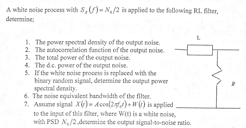 A white noise process with S(f)-No/2 is applied to | Chegg.com