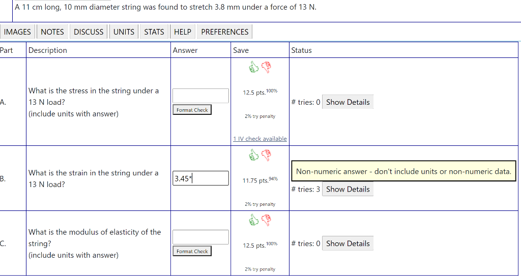 Solved A 11 cm long, 10 mm diameter string was found to | Chegg.com