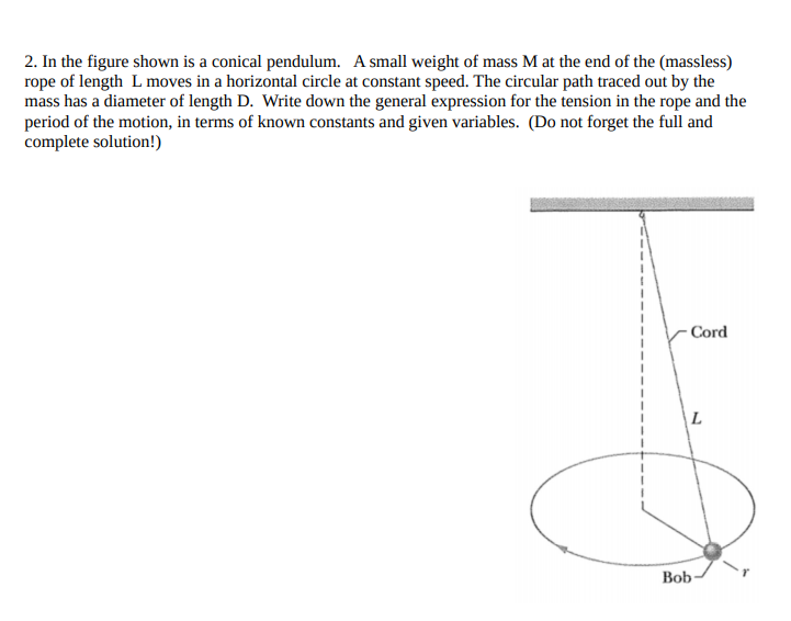 Solved 2. In the figure shown is a conical pendulum. A small | Chegg.com