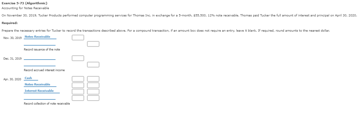Solved Exercise 5-73 (Algorithmic) Accounting for Notes | Chegg.com