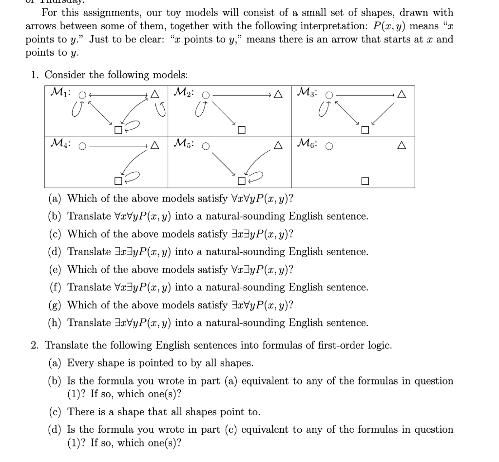 Solved For this assignments, our toy models will consist of | Chegg.com